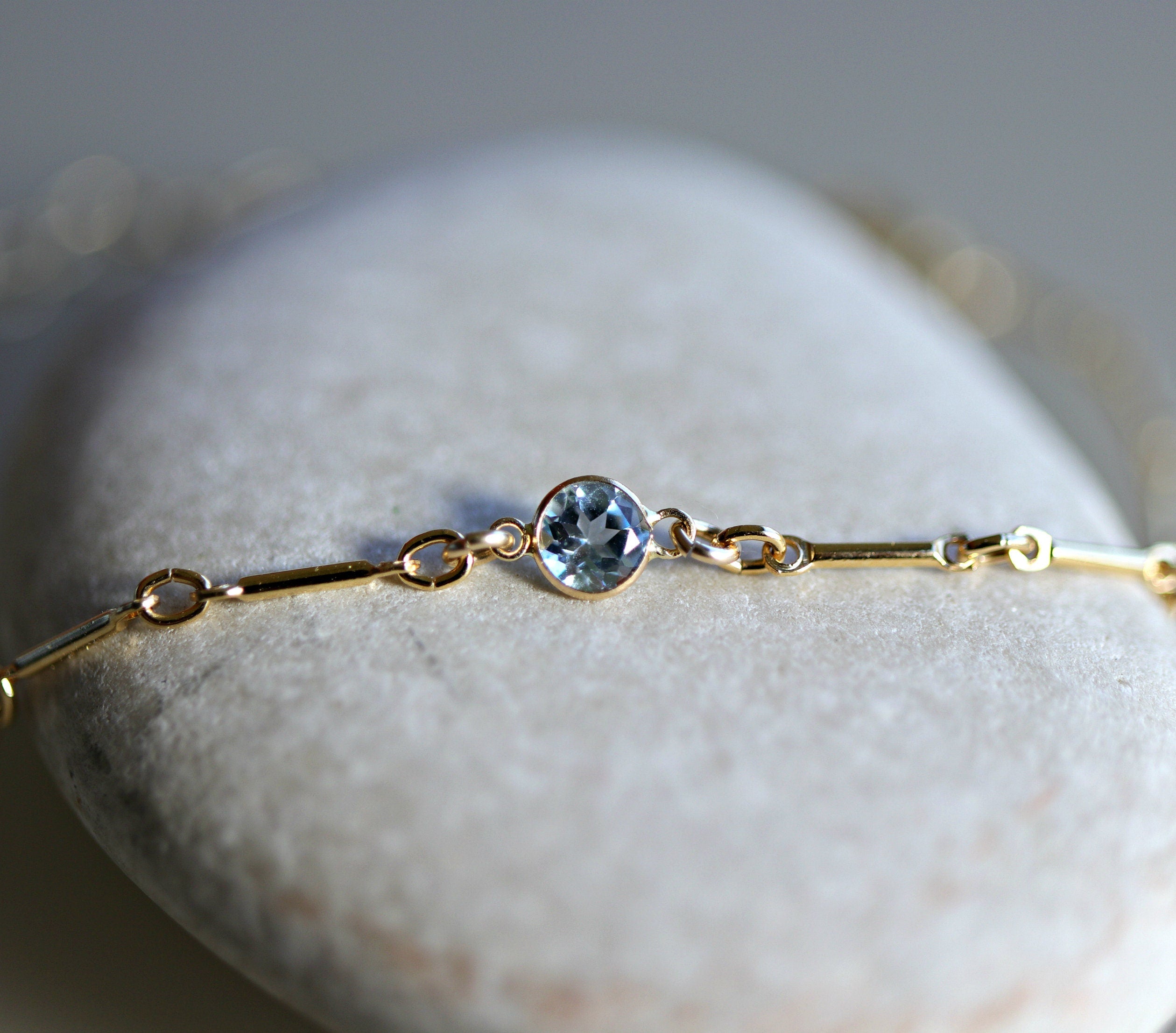 Dainty Gold Chain Blue Topaz Bracelet – Melt'm Jewelry