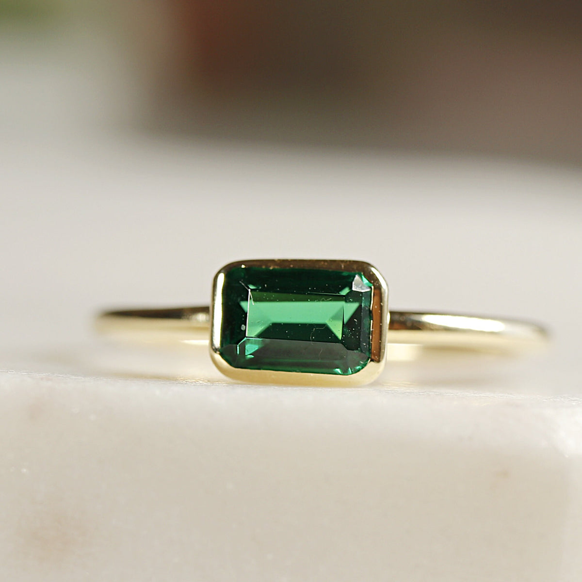 Emerald Cut Bezel Set East West Emerald Ring – Melt'm Jewelry