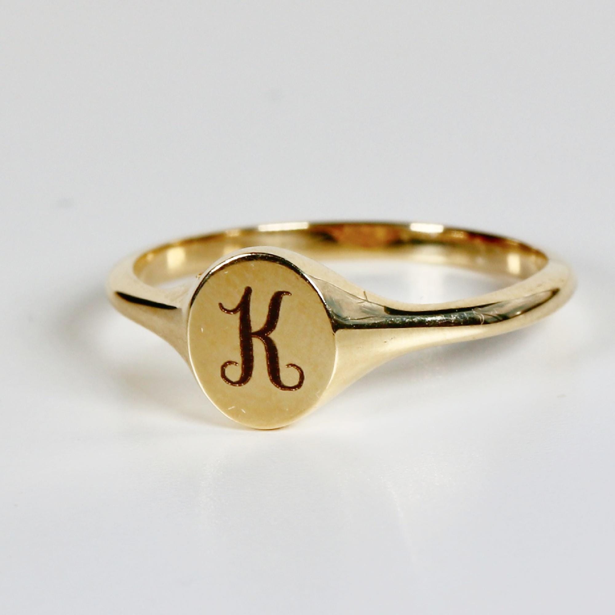 Small Oval Signet Ring 14k Solid Gold, Monogram Custom Signet Ring ...